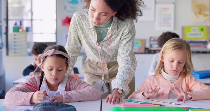 Help, Education and Woman in a Classroom, Children and Explain with ...