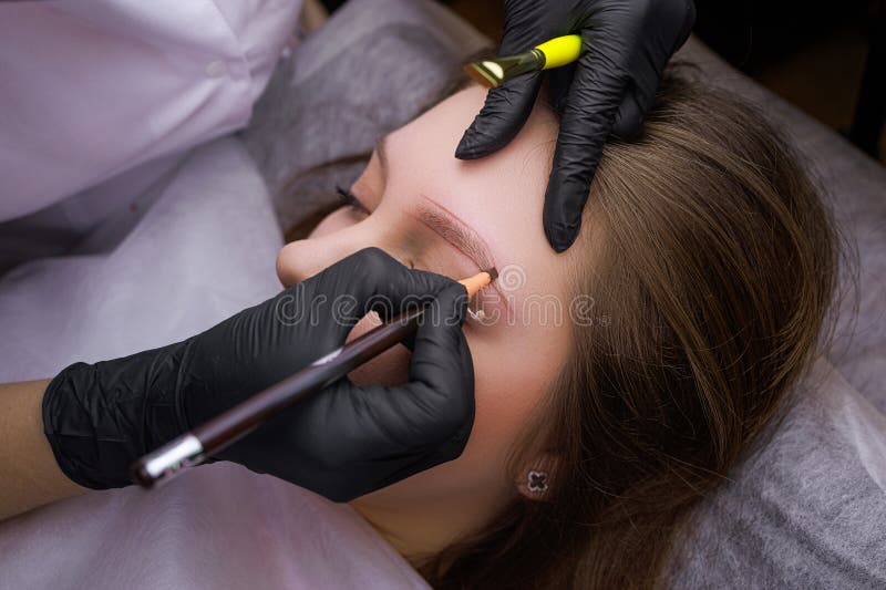 PMU Procedure, Permanent Eyebrow Makeup. Stock Photo - Image of ...