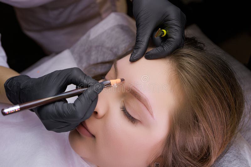 PMU Procedure, Permanent Eyebrow Makeup. Stock Image - Image of ...