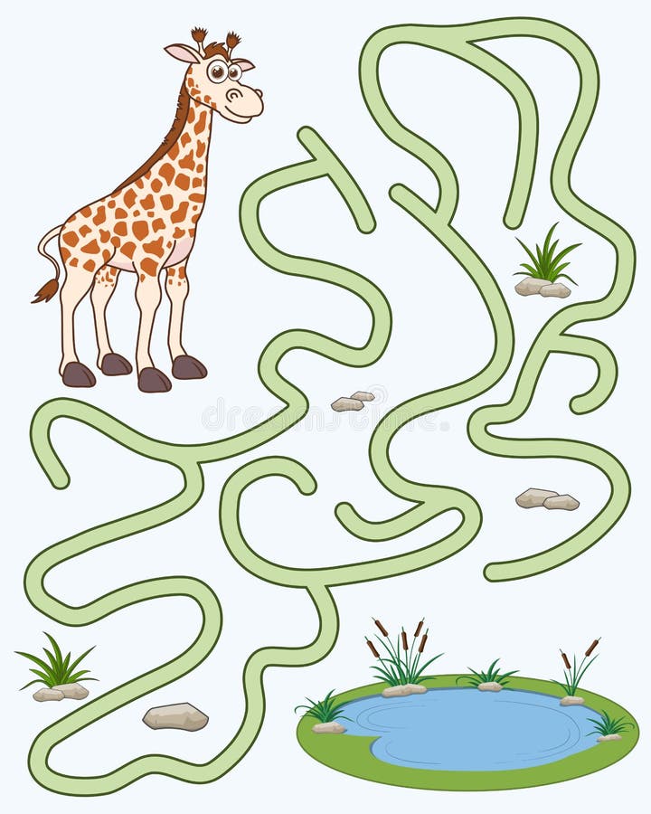 Help the Giraffe Find the Pathway To Watering Hole. Logic Game for Kids ...