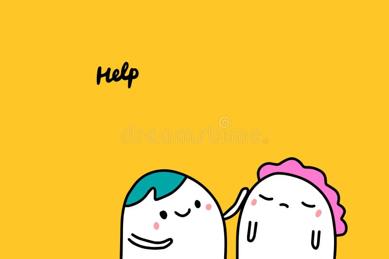 Help Hand Drawn Vector Illustration in Cartoon Comic Style People ...