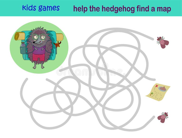 Help the Hedgehog Find a Map Kids Game Stock Vector - Illustration of ...