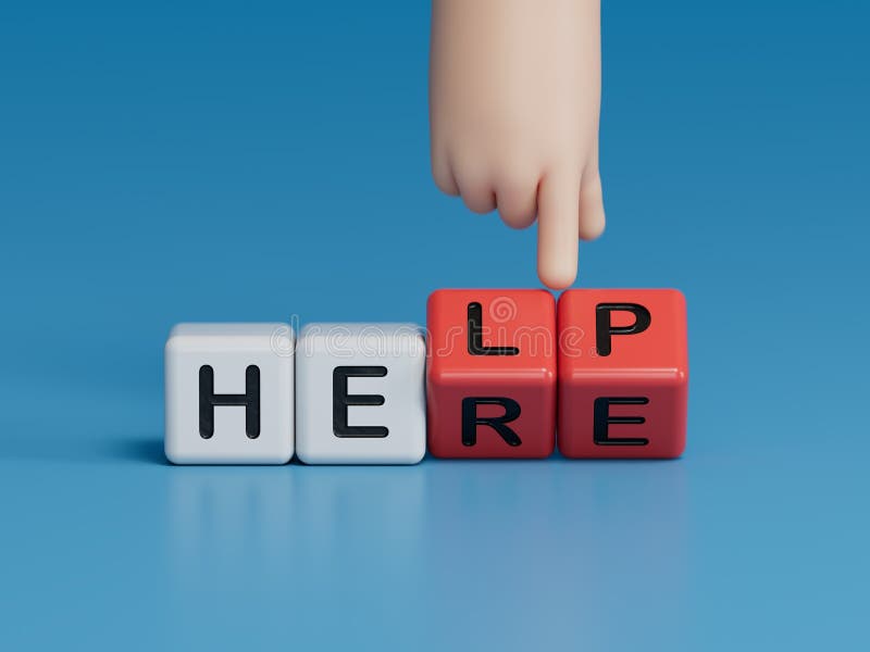 Help is Here Symbol. Businessman Hand Points at Cube with Words Here To ...