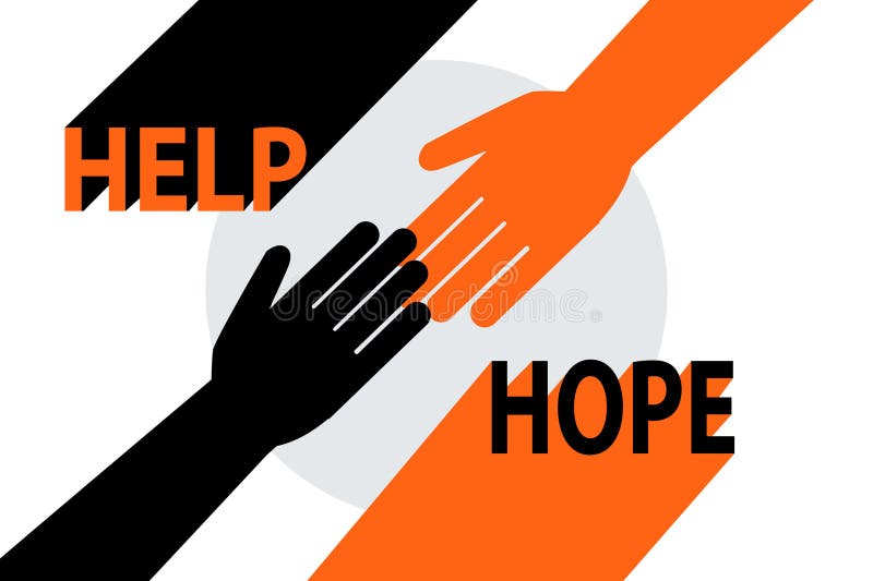 Help and Hope Concept, Benevolence Charity Illustration Man with ...