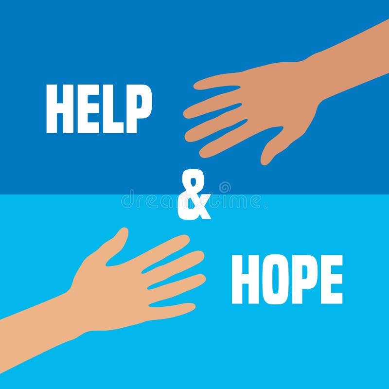 Help and Hope Concept with Human Hands on Blue Background Stock Vector ...