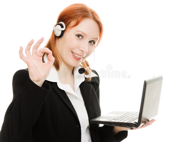 Help-line Dell'operatore Della Donna Con Il Computer Portatile Immagine ...