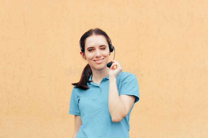 Call Center Worker Smiling Answering Phone Call Stock Image - Image of ...