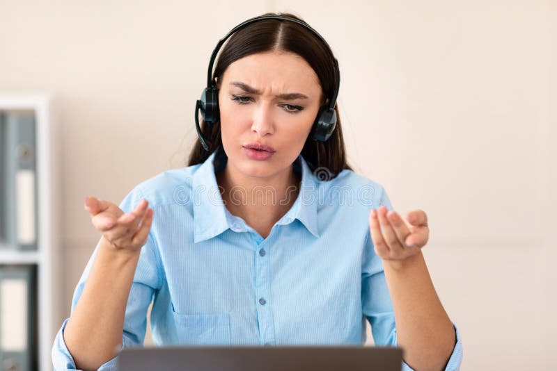 Help Line Operator Girl Talking with Client in Call Center Stock Photo ...