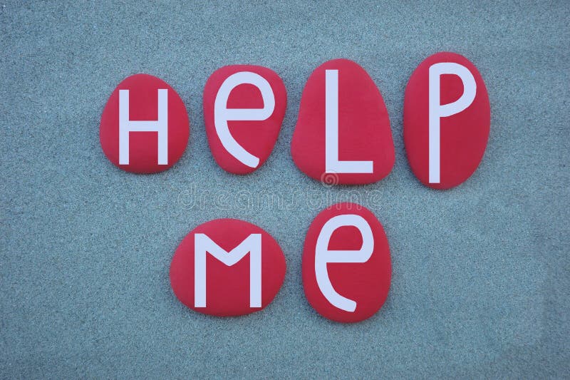 Help Me, Message Composed with Red Colored Stone Letters Over Green ...