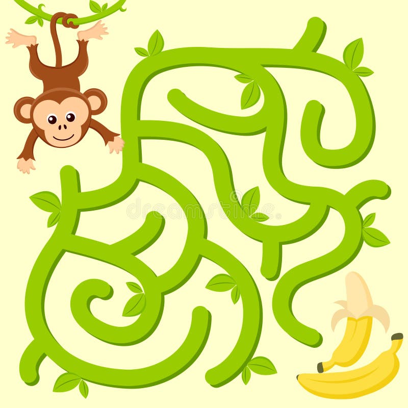 Help Monkey Find Path To Banana. Labyrinth Stock Vector - Illustration ...