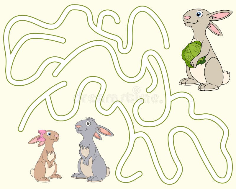 Help the Mother Rabbit Find the Pathway To Her Kids. Logic Game for ...