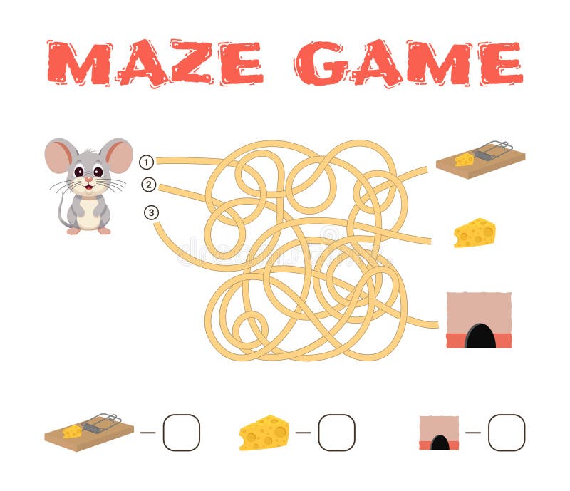 Help the Mouse Find the Right Path To the Cheese Stock Vector ...