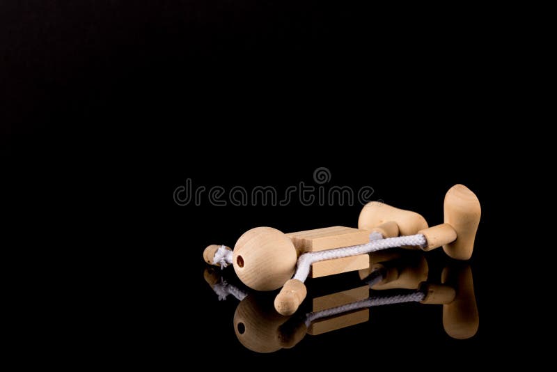 Help Needed Concept, Wooden Stick Figure Fallen on the Ground, Black ...