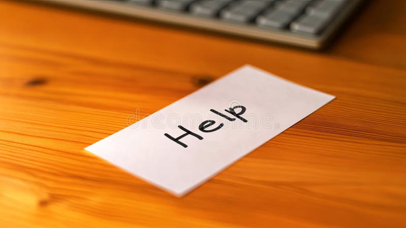 Help Note Placed on a Wooden Desk Next To a Computer Keyboard Stock ...