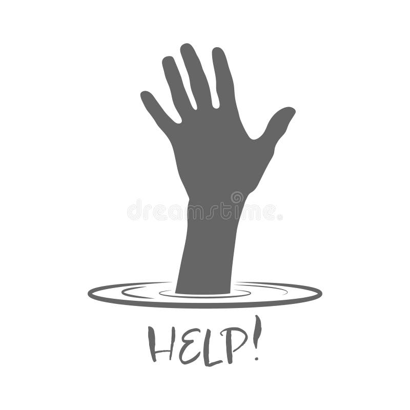 Help. a Palm with a Raised Hand Out of the Water Stock Vector ...