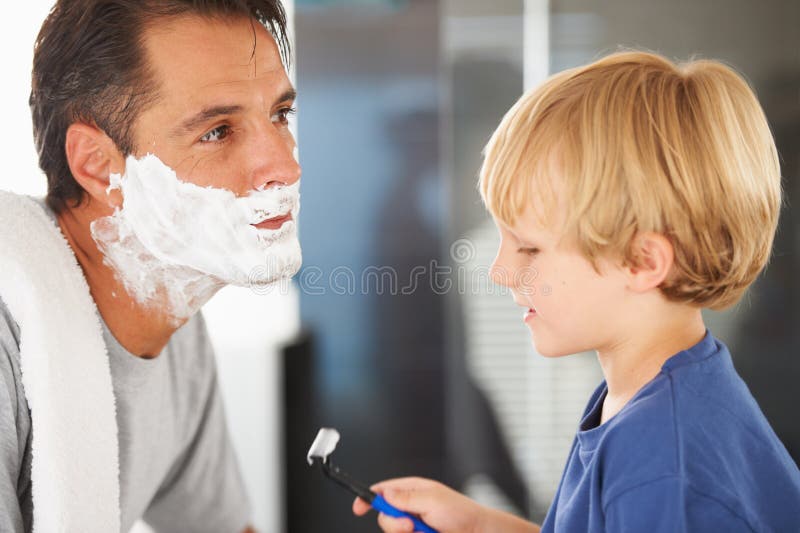Help with Shaving, Father and Child with Cream on Face, Smile and ...