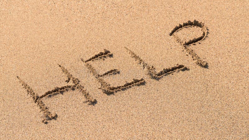 Help Sign Drawn on Sand stock image. Image of message - 55920149