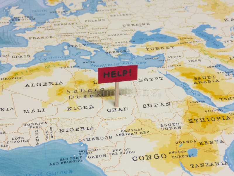 `HELP!` Sign with Pole on Chad of the World Map Stock Photo - Image of ...