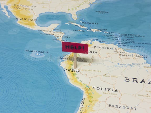 `HELP!` Sign with Pole on Peru of the World Map Stock Photo - Image of ...