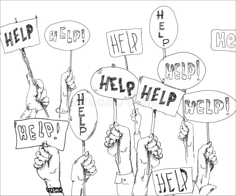 Help Signs in Hands stock vector. Illustration of black - 73679845