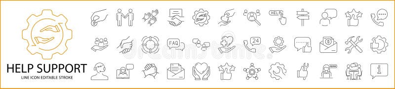 Help and Support Icon Set in Line Style. Stock Vector - Illustration of ...