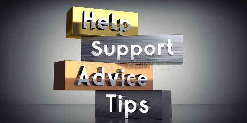 Help, Support, Advice, Tips - Words on Metal Blocks Stock Illustration ...