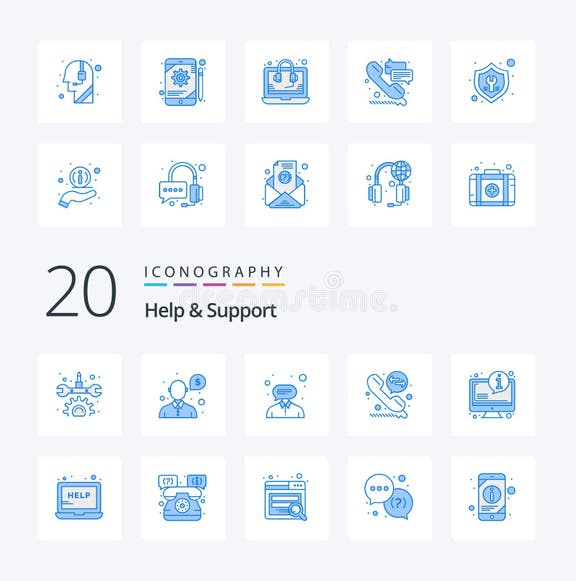 20 Help and Support Blue Color Icon Pack Like Information Faq Customer ...