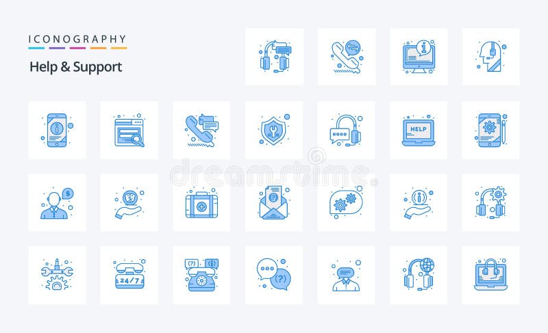 25 Help and Support Blue Icon Pack Stock Vector - Illustration of ...