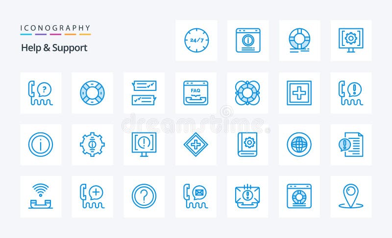 25 Help and Support Blue Icon Pack Stock Vector - Illustration of ...