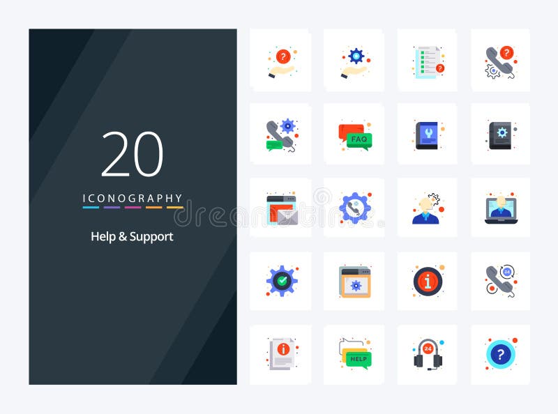 20 Help and Support Flat Color Icon for Presentation Stock Vector ...