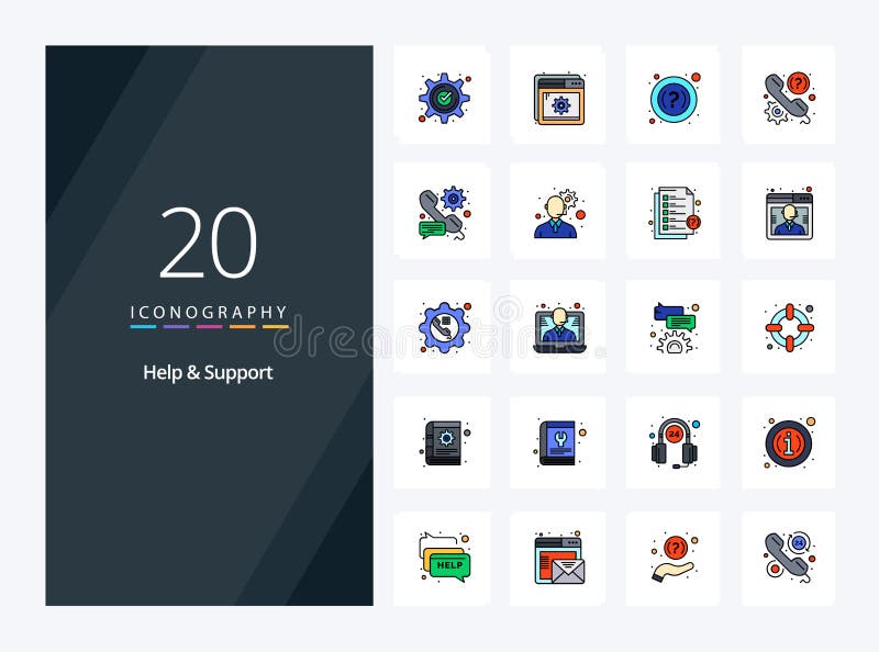 20 Help and Support Line Filled Icon for Presentation Stock Vector ...
