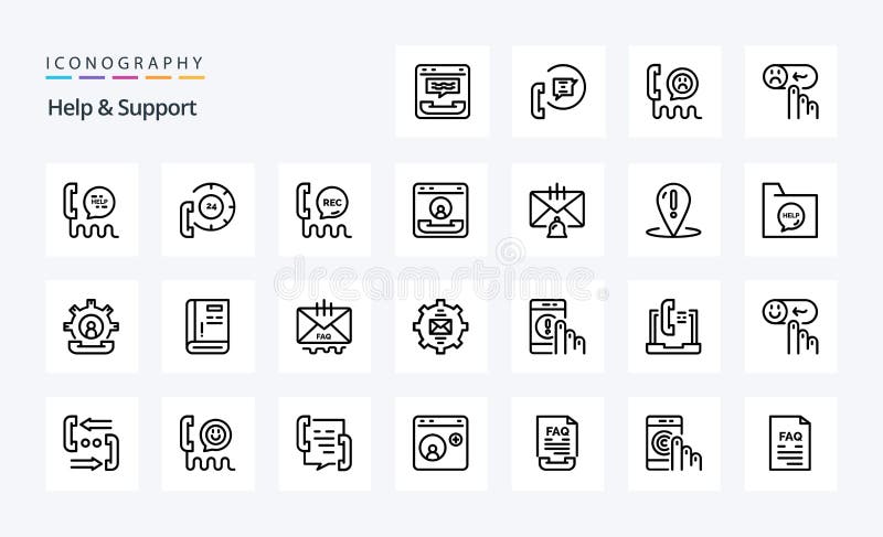 25 Help and Support Line Icon Pack Stock Vector - Illustration of ...