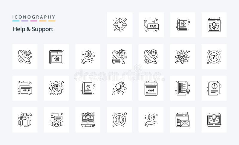 25 Help and Support Line Icon Pack Stock Vector - Illustration of ...