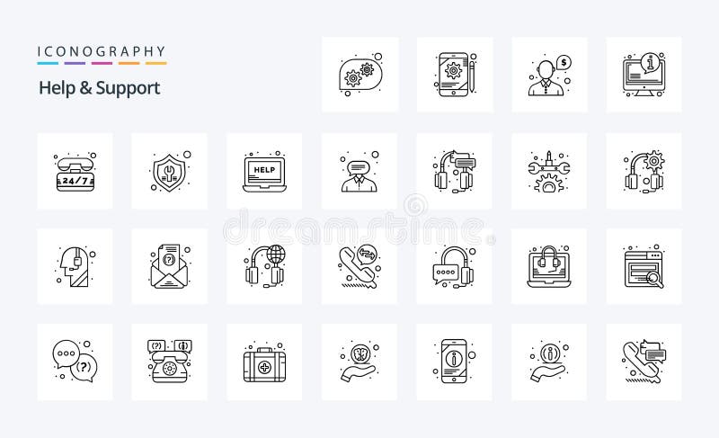 25 Help and Support Line Icon Pack Stock Vector - Illustration of ...