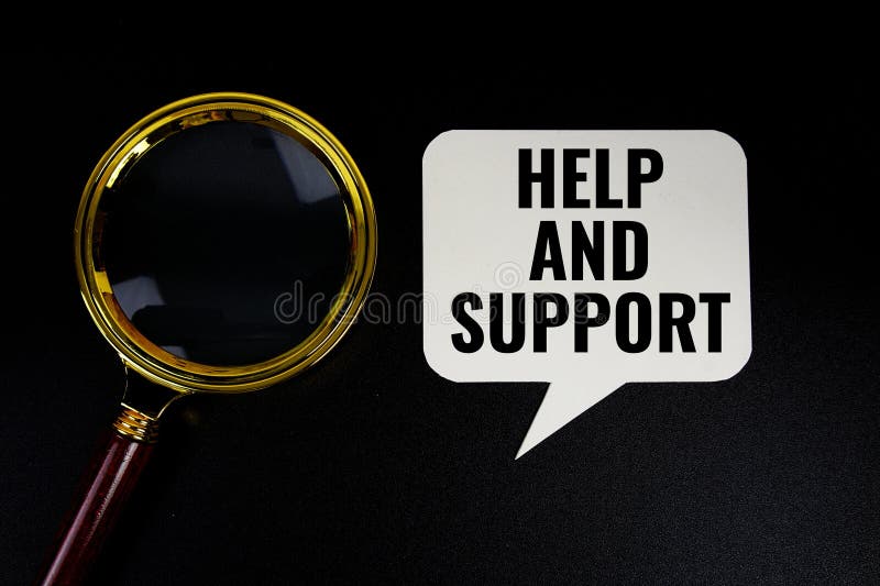 Help and Support Text on Speech Bubble with Magnifying Glass Top View ...