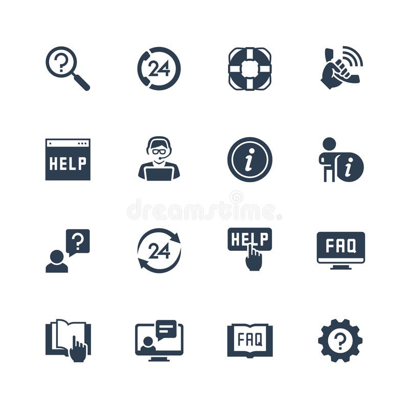 Help and Support Icons in Glyph Style Stock Vector - Illustration of ...