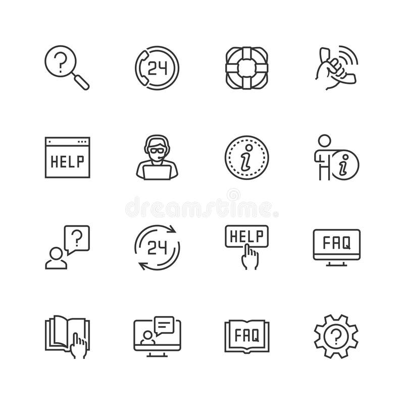 Help and Support Icons in Thin Line Style Stock Vector - Illustration ...