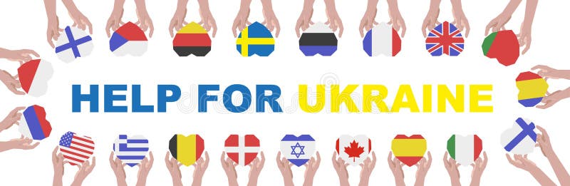 Help Ukraine Against the War. Many Hands with Different Flags Stock ...