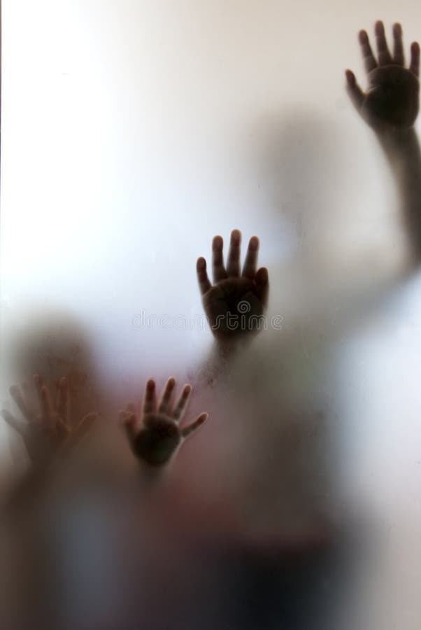 Hands Touching Frosted Glass. Conceptual Scream for Help Stock Image ...