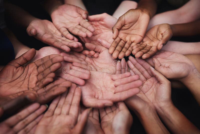 Help Us Please. a Diverse Group of People Holding Out Their Cupped ...