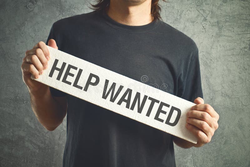 Help Wanted. Casual Man Asking for Help. Stock Image - Image of poster ...