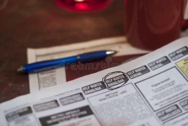 Help Wanted at Dining Bar in Newspaper Section Stock Image - Image of ...