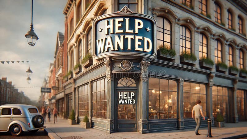 Help Wanted Sign in Front of Charming Storefront Stock Illustration ...