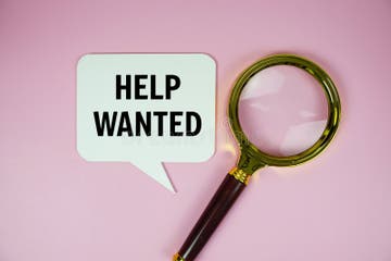Help Wanted Text on Speech Bubble with Magnifying Glass Top View on ...