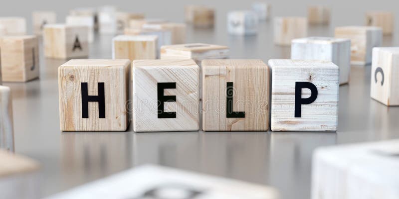 Help - Word on Wooden Blocks - 3D Illustration Stock Illustration ...
