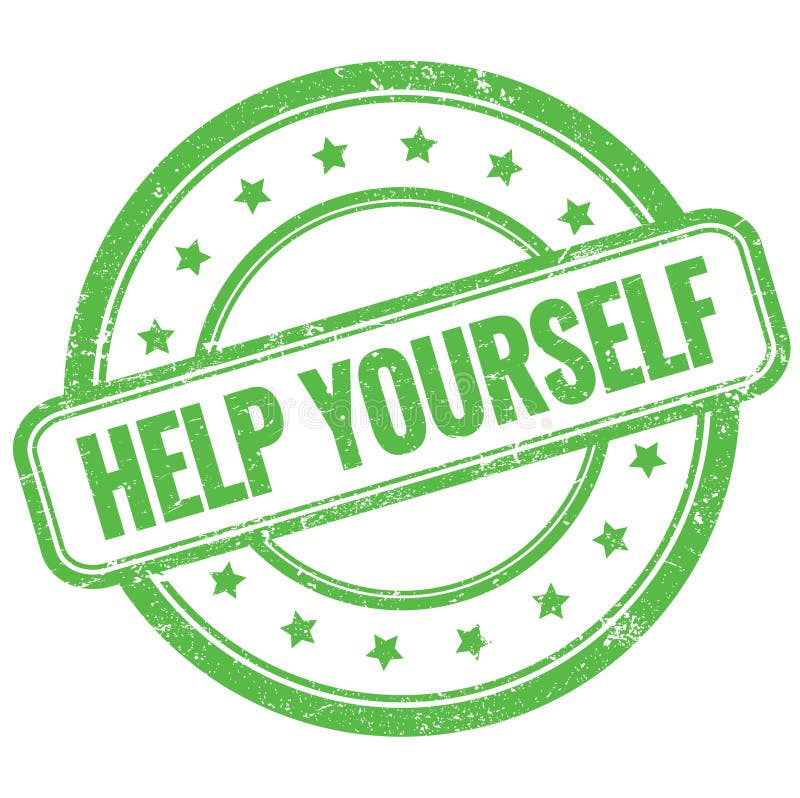 HELP YOURSELF Text on Green Grungy Round Rubber Stamp Stock ...