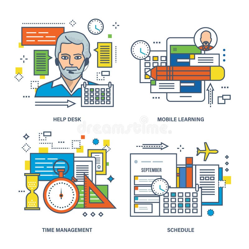 Helpdesk, Het Mobiele Leren, Tijdbeheer, Tijdschema Van Klassen Vector ...