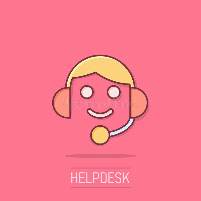 Helpdesk Icon in Comic Style. Headphone Cartoon Vector Illustration on ...
