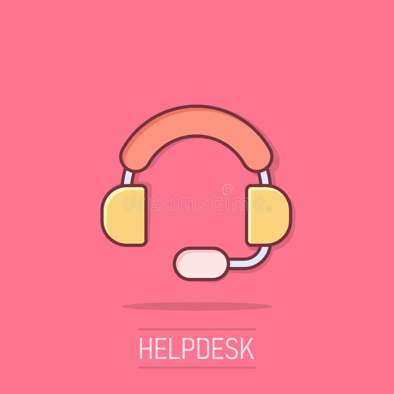 Helpdesk Icon in Comic Style. Headphone Cartoon Vector Illustration on ...