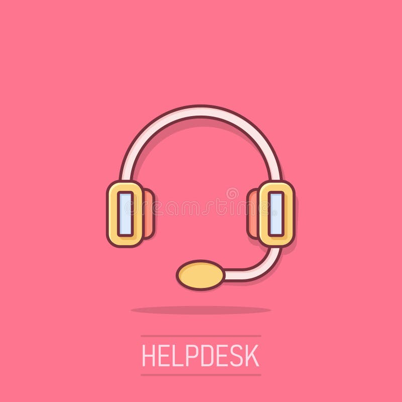 Helpdesk Icon in Comic Style. Headphone Cartoon Vector Illustration on ...
